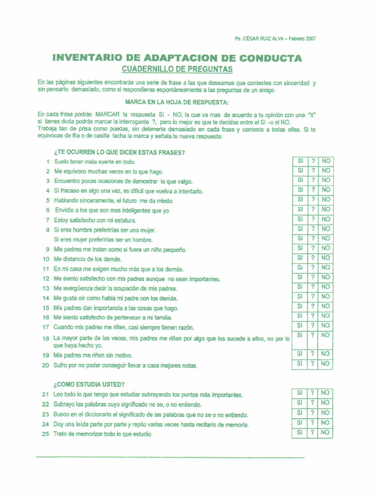 Protocolo y Hoja de Respuestas Test IAC | PDF