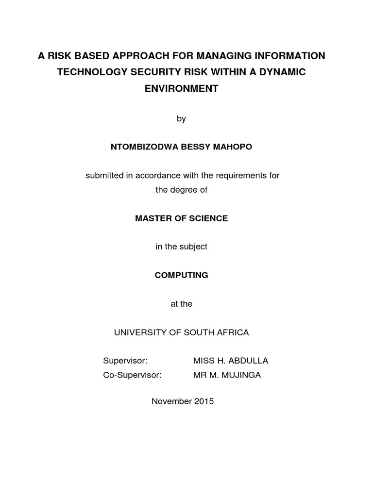A Risk Based Approach For Managing Information Technology Security Risk Within A Dynamic ...