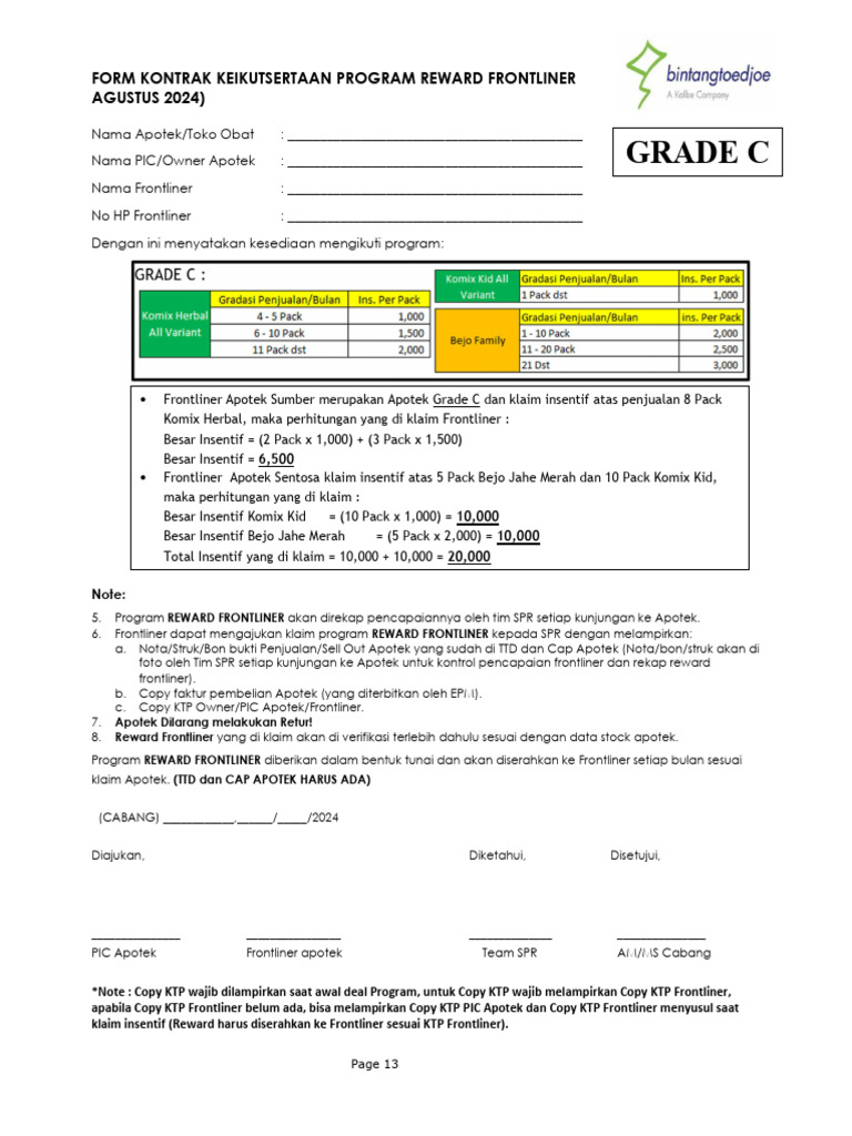 Kontrak Program Reward Frontliner | PDF