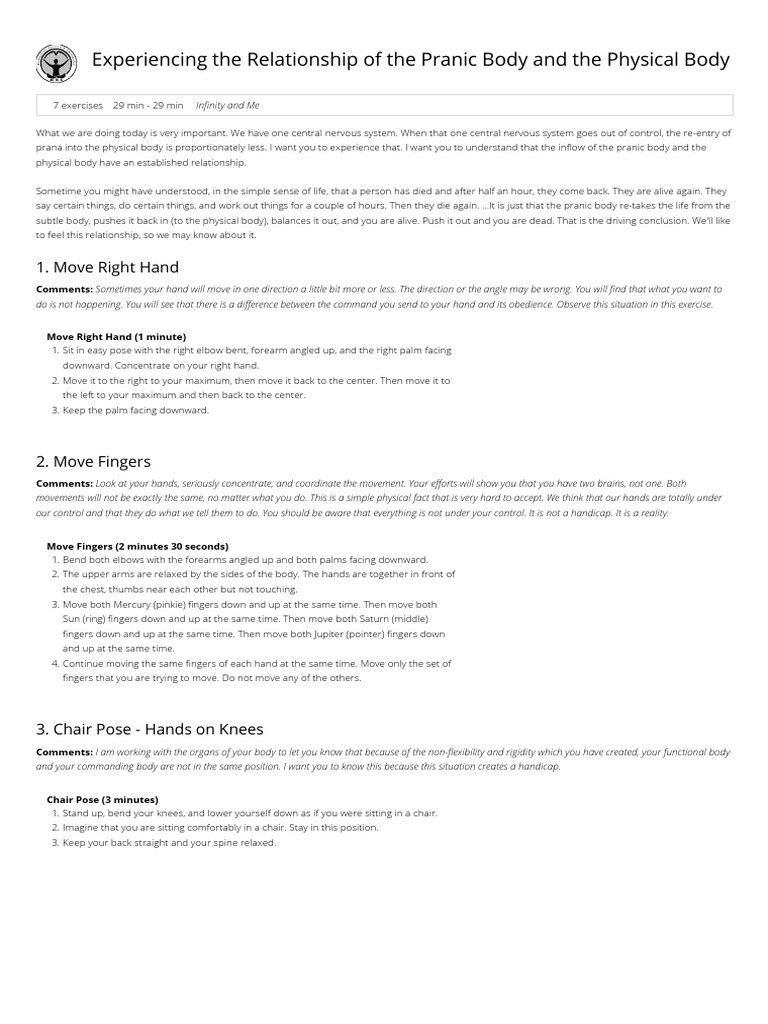 Experiencing The Relationship of The Pranic Body and The Physical Body ...