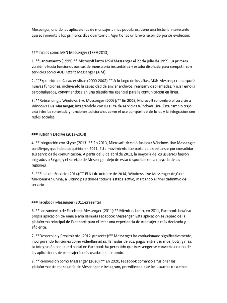 Historia y evolución de Messenger | PDF | Comunicación por medio de ...