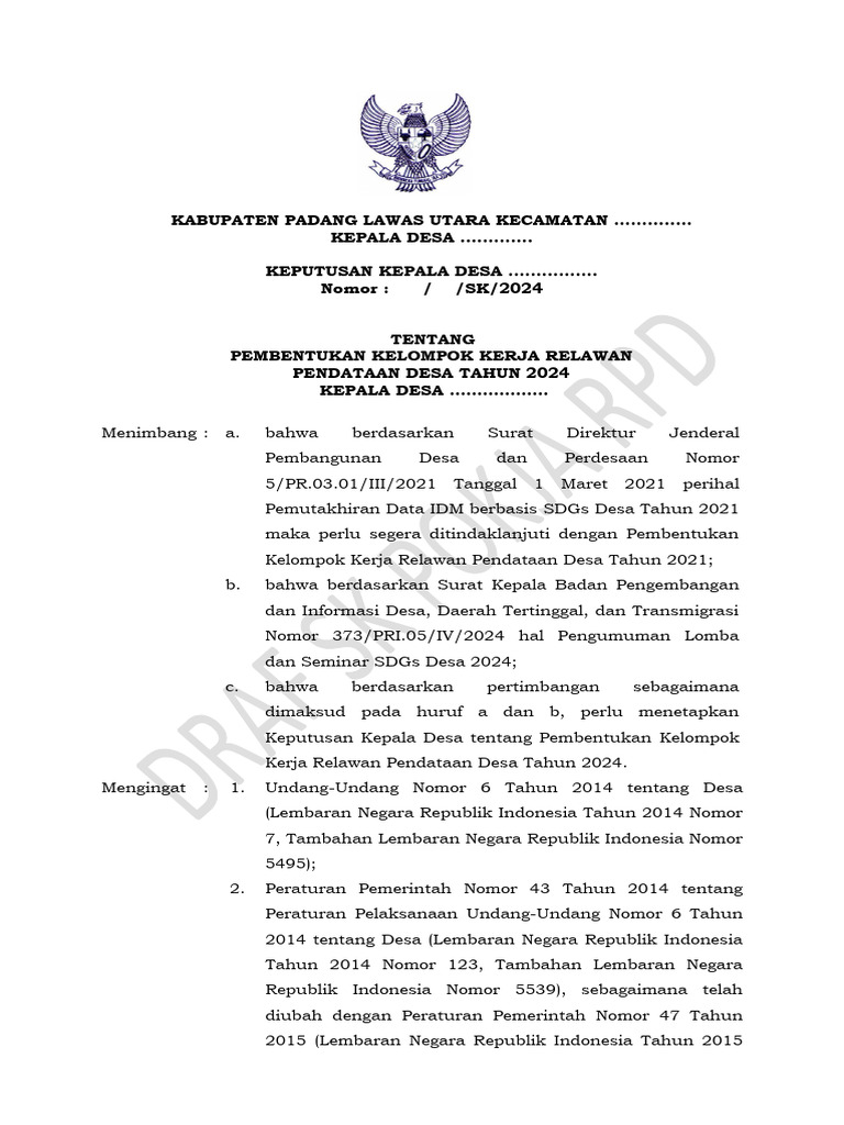 SK TIM POKJA PEMUTAKHIRAN SDGS Desa dan IDM 2024_PALUTA | PDF