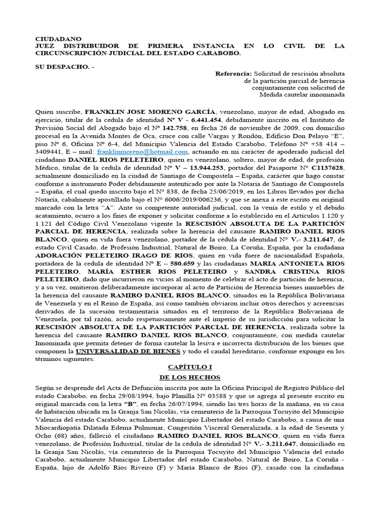 Demanda Dr. Daniel Rios Por Error y Dolo Dip | PDF | Herencia | Venezuela