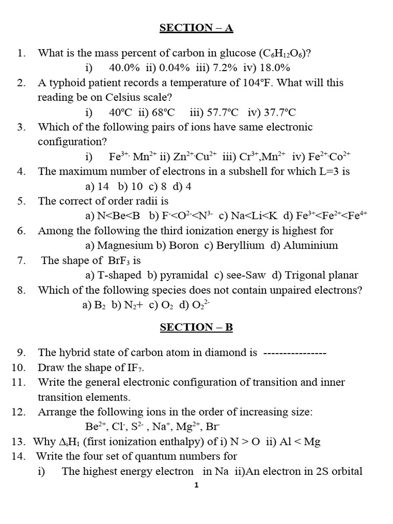 Chemistry QP (Chapter 1,2,3,4) | PDF | Materials | Chemical Substances