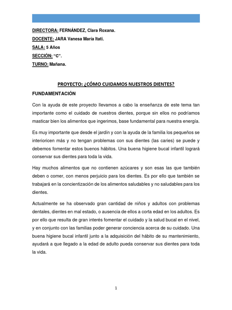 PROYECTO Como Cuido Los Dientes | PDF | Diente | Higiene oral