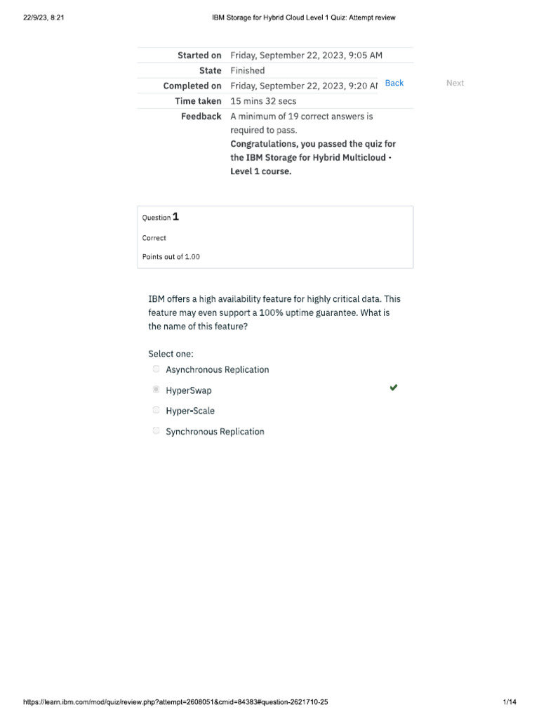 IBM Storage For Hybrid Cloud Level 1 Quiz | PDF