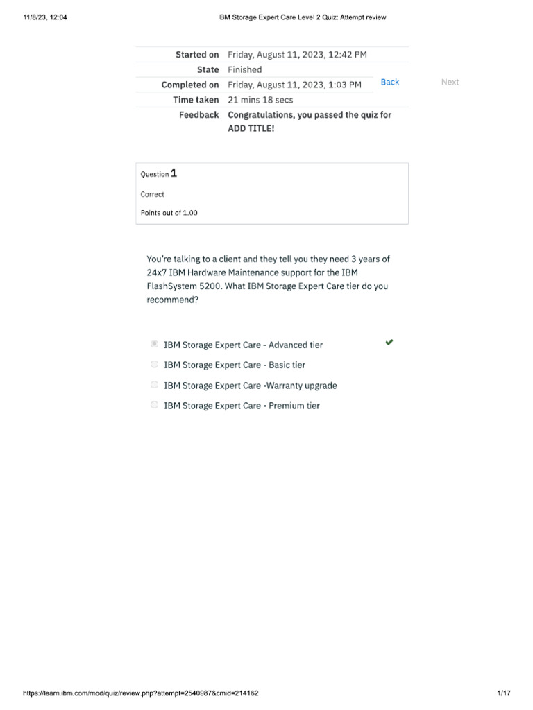 IBM Storage Expert Care Level 2 Quiz | PDF