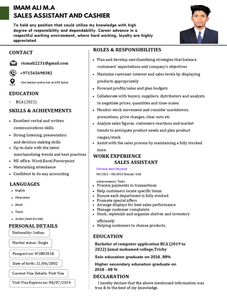Imam Ali Cv | PDF | Sales | Merchandising