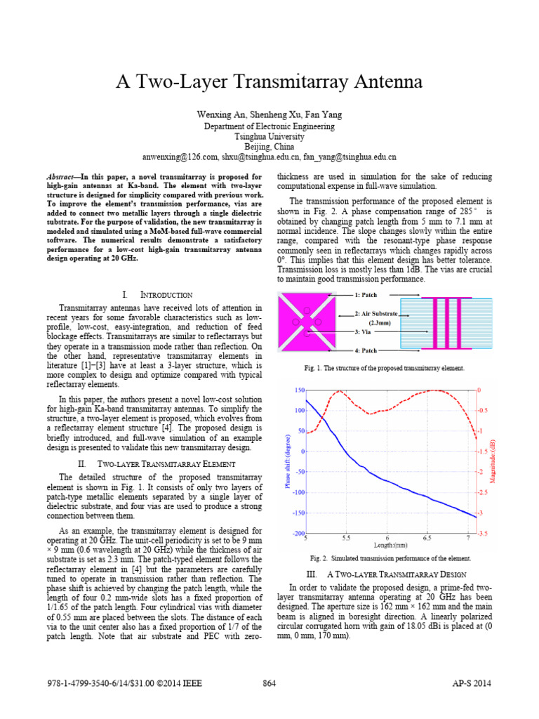 0_A Two-layer Transmitarray Antenna | PDF | Antenna (Radio) | Electromagnetic Spectrum
