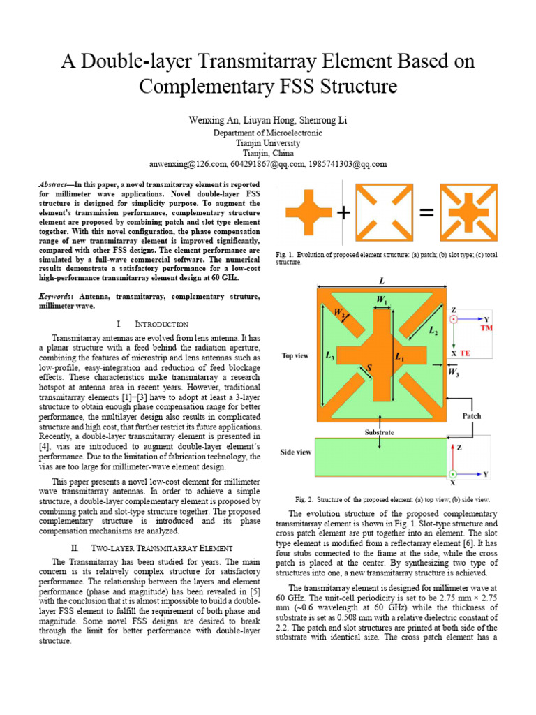 0 - A Double-Layer Transmitarray Element Based On Complementary FSS Structure | PDF | Radio ...