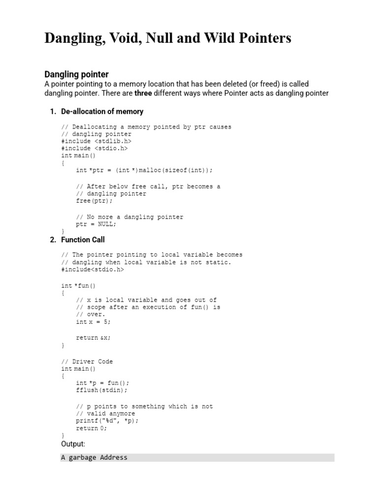 Dangling Void Null Wild Pointer | PDF | Pointer (Computer Programming) | Software Development