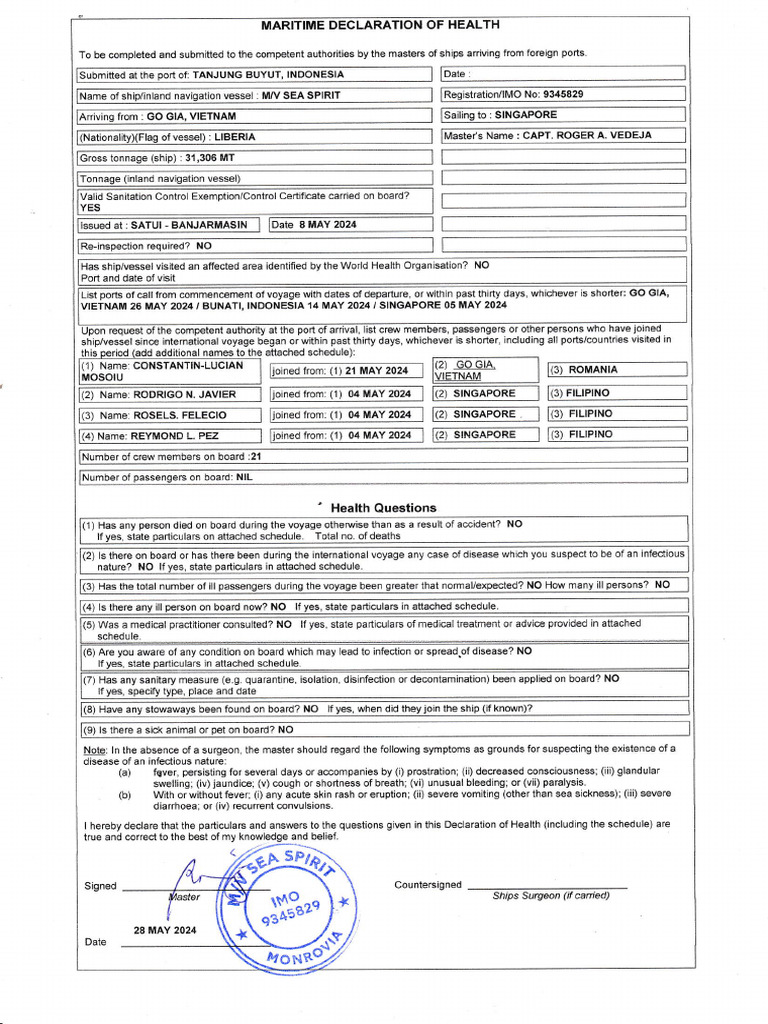 Maritime Declaratin Health | PDF | Port | Quarantine