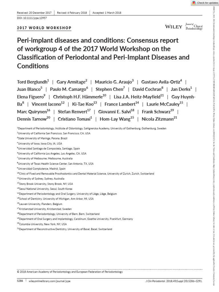 Berglundh 2018 - Peri Implant Diseases and Conditions Consensus Report of Workgroup 4 of The ...