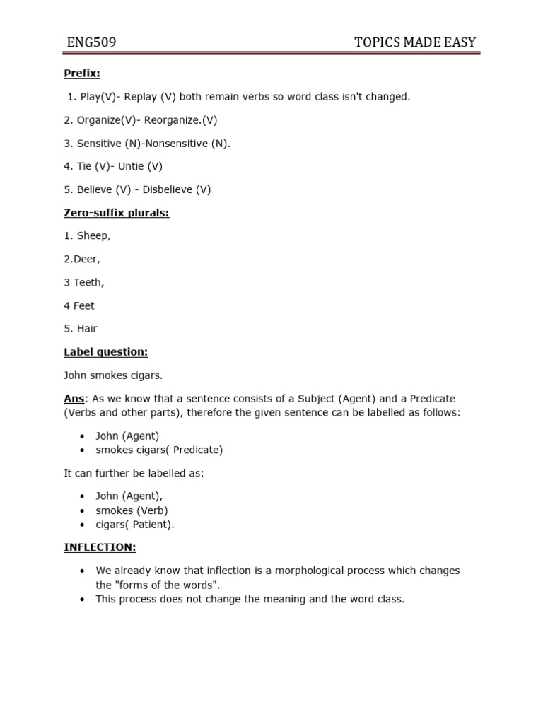 ENG509 Mids Concepts Made Easy | PDF | Morphology (Linguistics) | Word