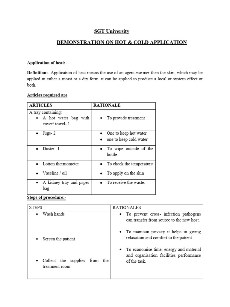 SGT University Demonstration On Hot & Cold Application | PDF | Water ...