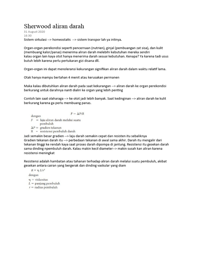 Catatan Ringkasan Sherwood Aliran Darah Atau Vaskular | PDF