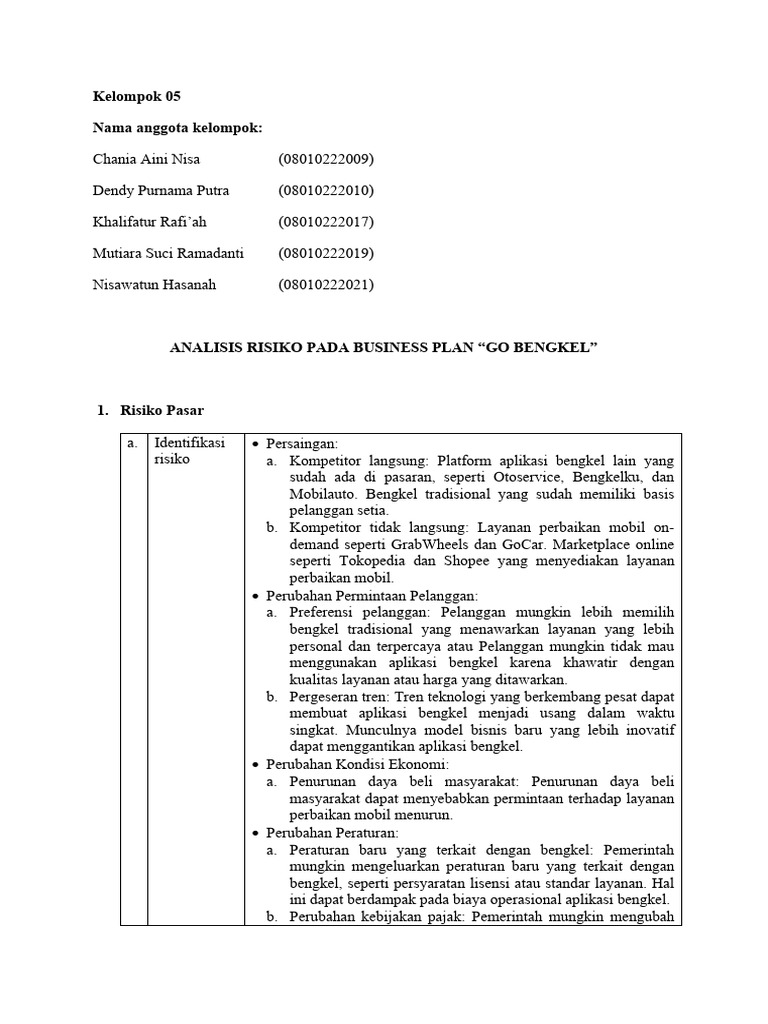 Analisis Risiko Go Bengkel | PDF