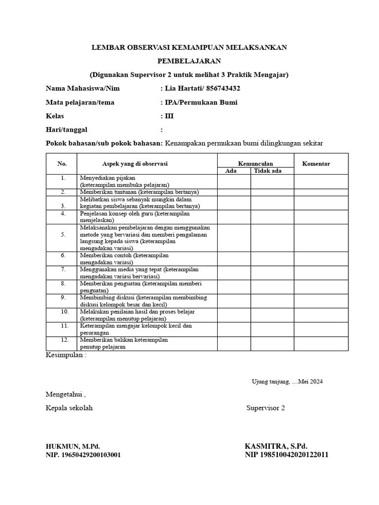 LEMBAR OBSERVASI PKP | PDF
