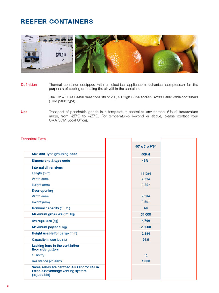 CMA CGM Reefer Container Specs | PDF | Transport Phenomena | Heat Transfer