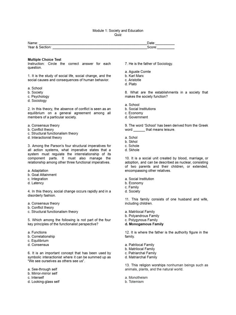 Quiz Module 1 | PDF | Society | Liberal Arts Education