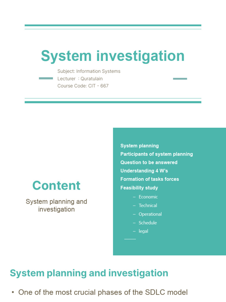 lec 7 System investigation | PDF | Feasibility Study | Cost–Benefit Analysis