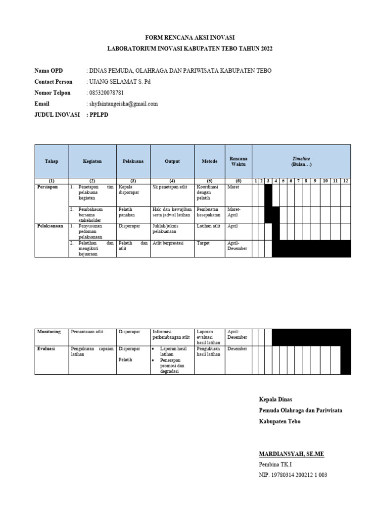 Form Rencana Aksi Inovasi | PDF