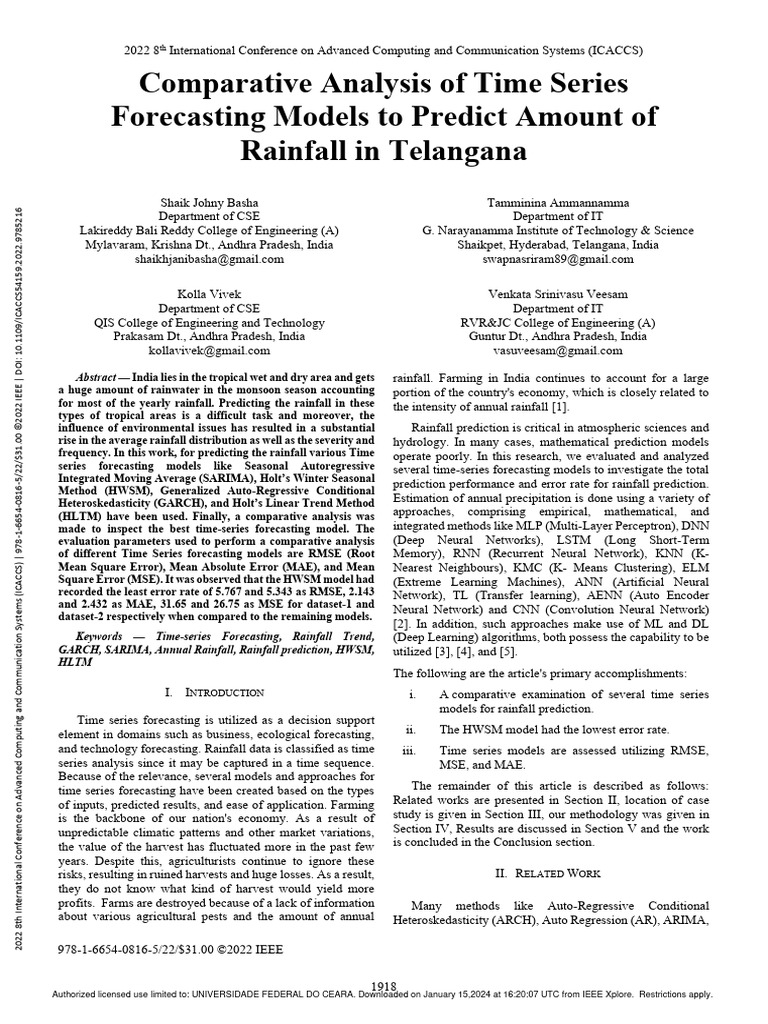 Comparative Analysis Of Time Series Forecasting Models To Predict