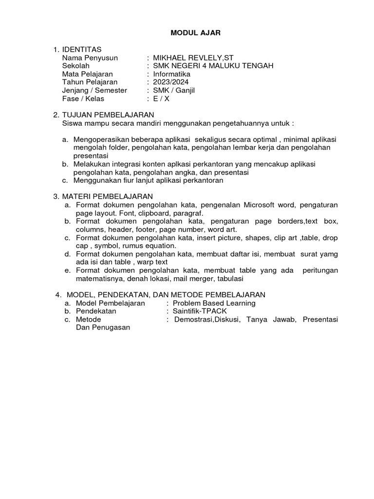 Modul Ajar Microsoft Word untuk SMK | PDF | Karier & Perkembangan