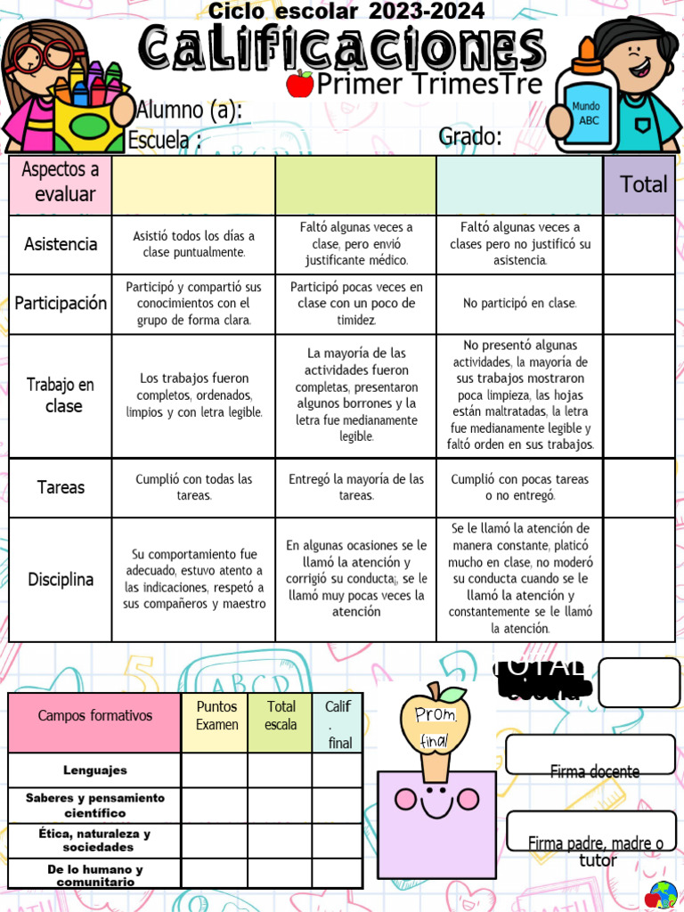 ?? Escala Calificaciones Primer Trimestre | PDF | Ciencias del comportamiento