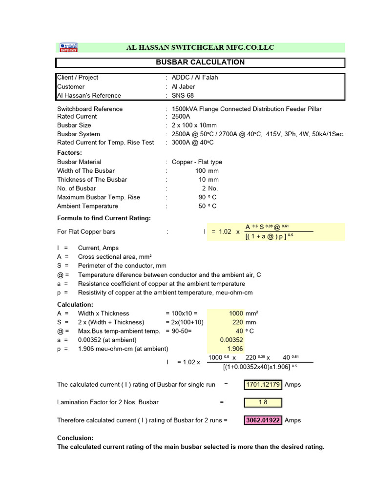 Busbar Current Rating Calculations | PDF | Physical Sciences ...