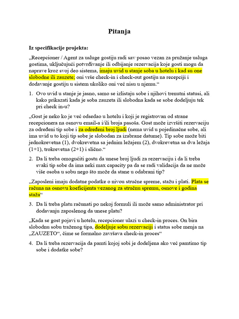 Pitanja - OOP projekat | PDF