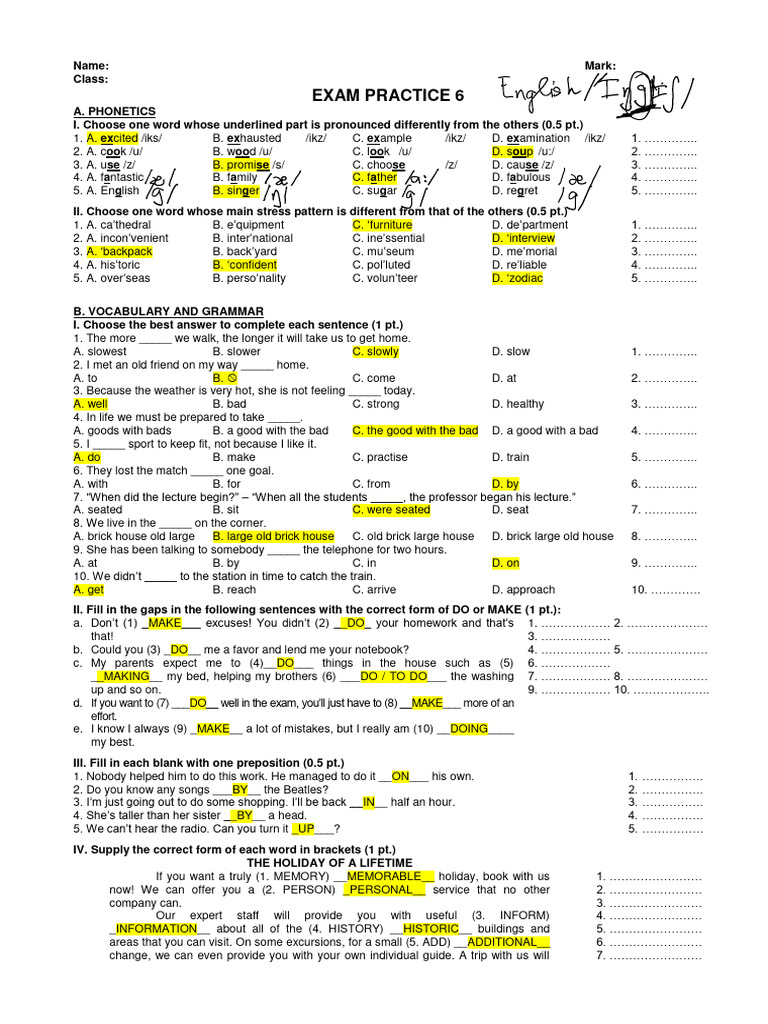 Exam Practice 6 - Key | PDF | Sydney