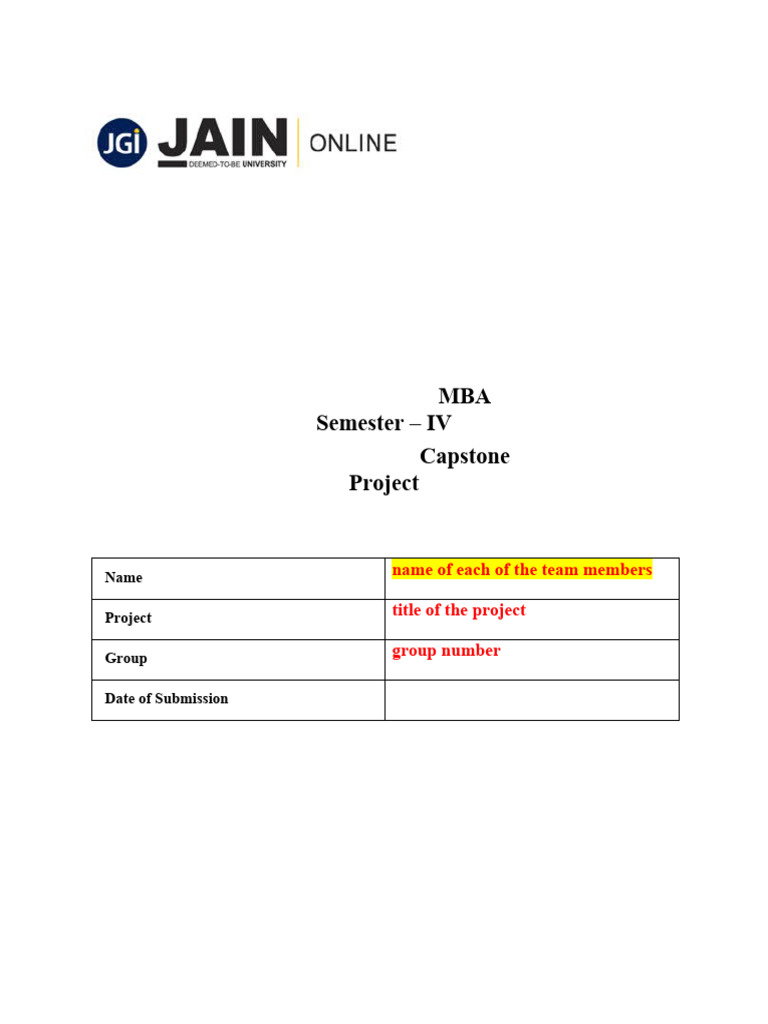 MBA Capstone Project Report Template | PDF | Methodology | Data Analysis