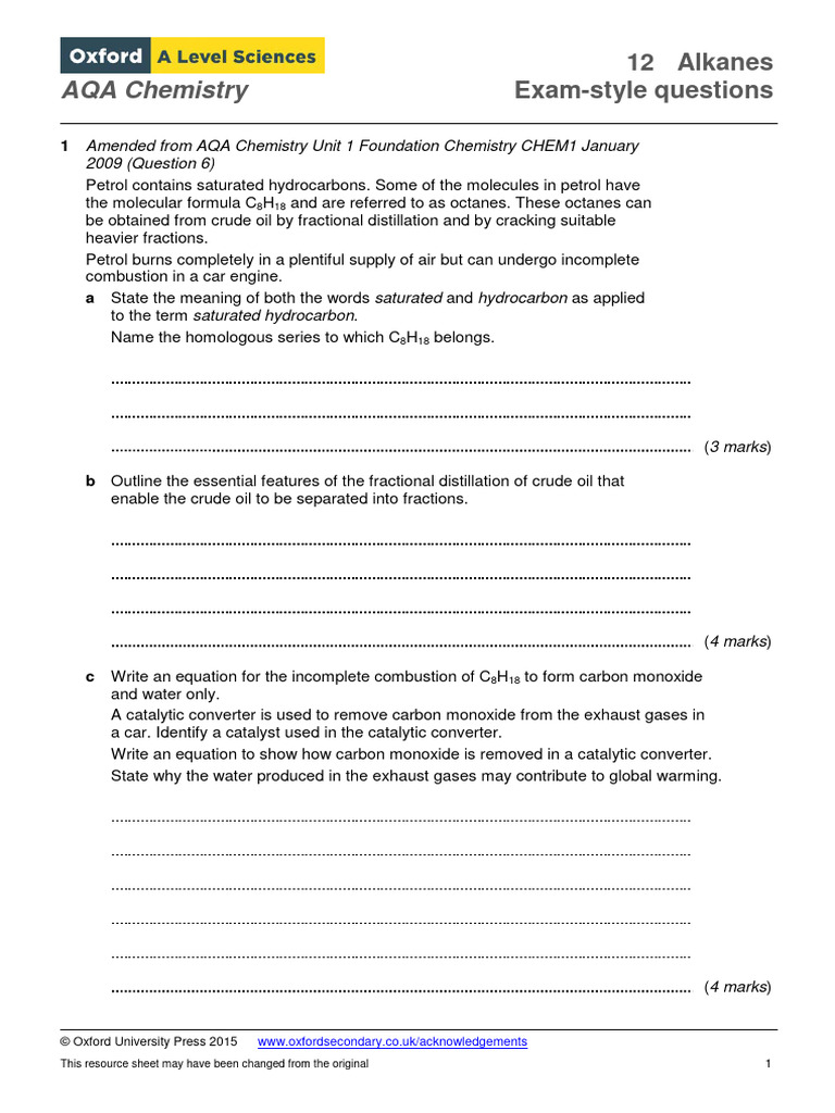 Chapter 12 Questions | PDF | Alkane | Combustion