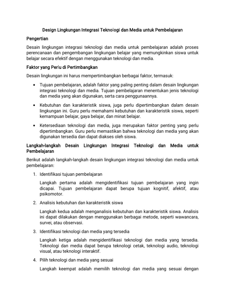 Design Lingkungan Integrasi Teknologi dan Media untuk Pembelajaran | PDF