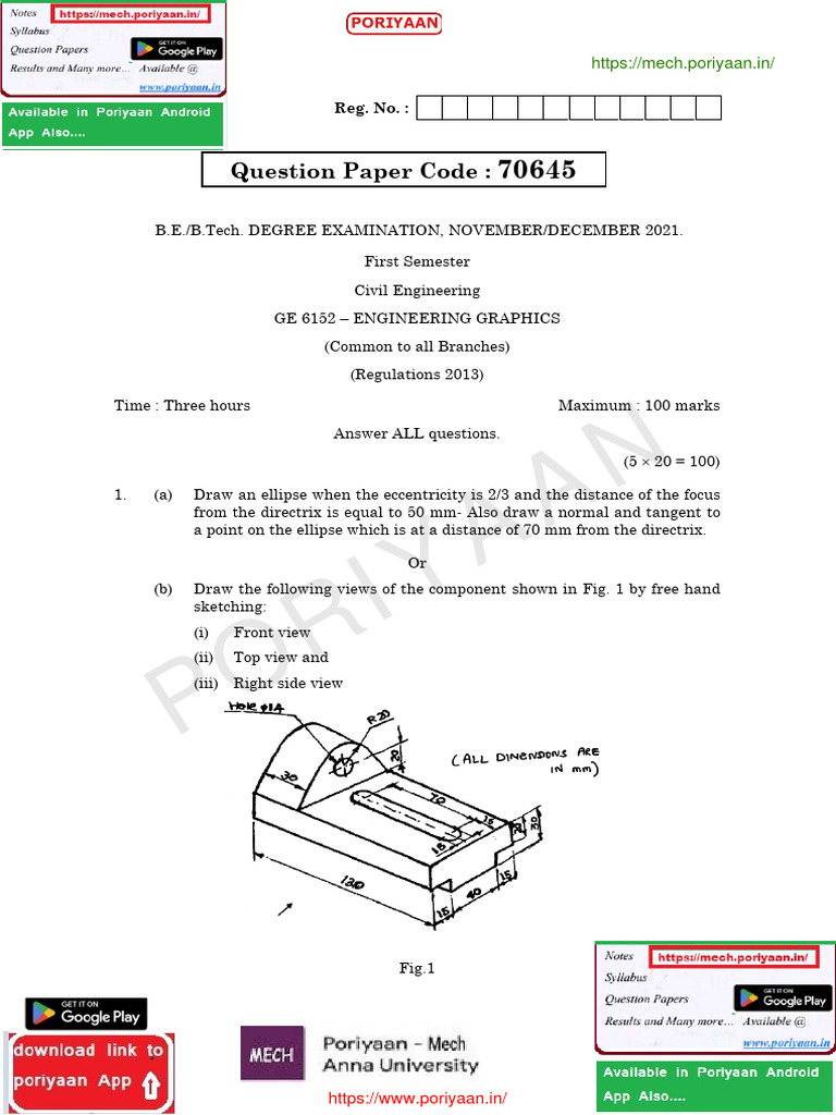 GE3251 Engineering Graphics Reg 2021 November December 2021 Question ...