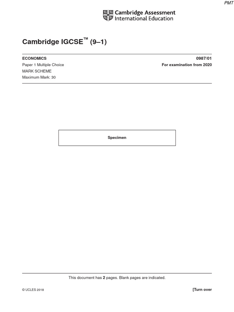 Specimen 2020 MS - Paper 1 CIE Economics IGCSE | PDF | Student Assessment And Evaluation ...