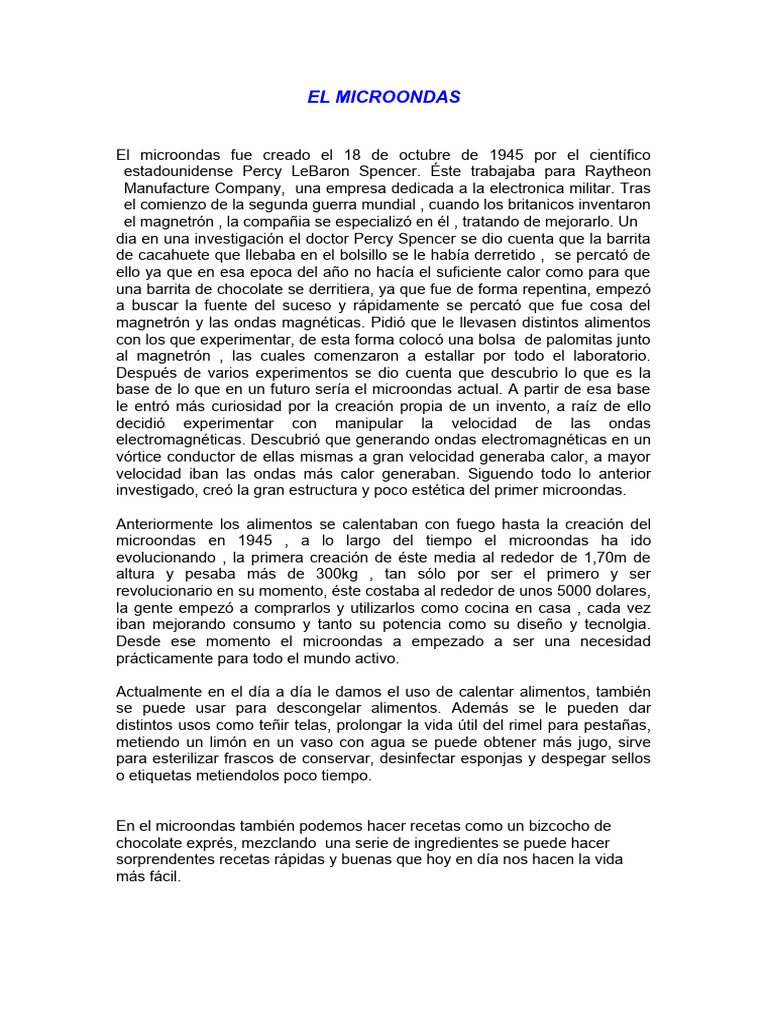 El Microondas | PDF | Alimentos | Cocina