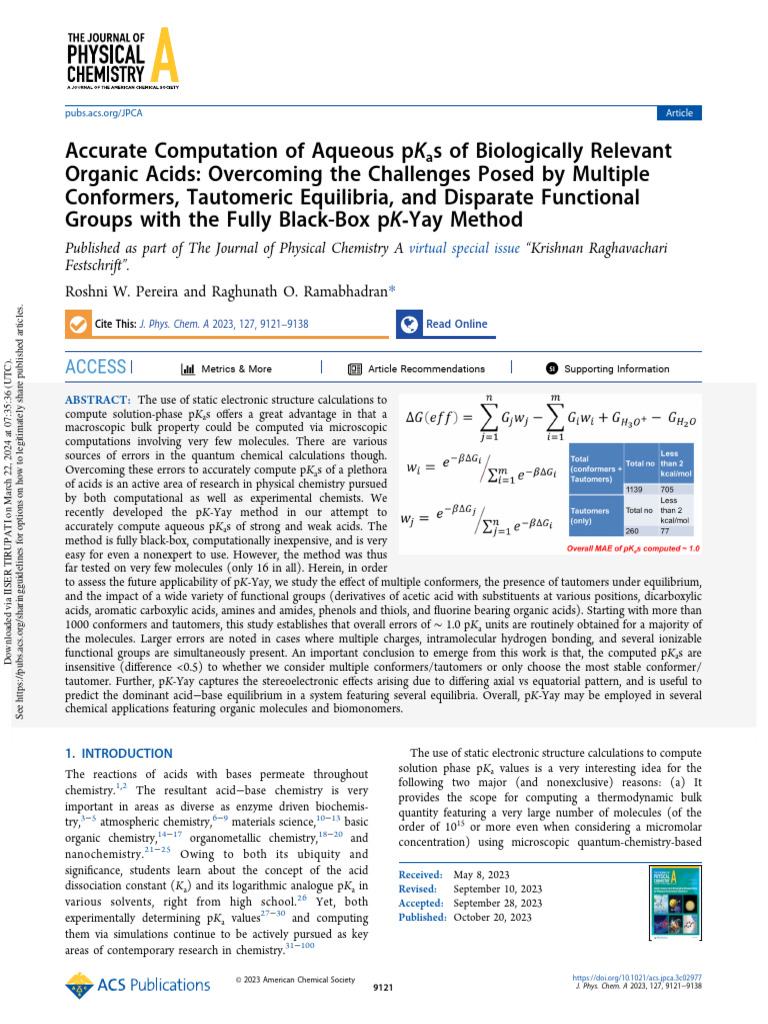 Pereira Ramabhadran 2023 Accurate Computation of Aqueous Pkas of Biologically Relevant Organic ...