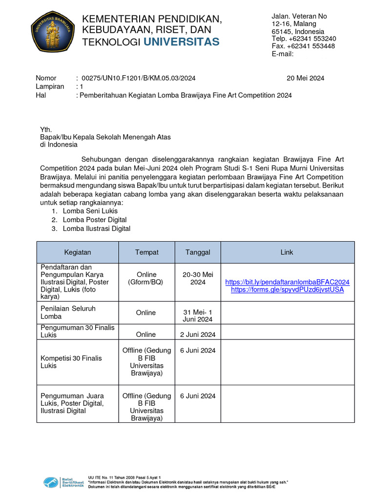 Undangan Sekolah Lomba Bfac 2024 | PDF