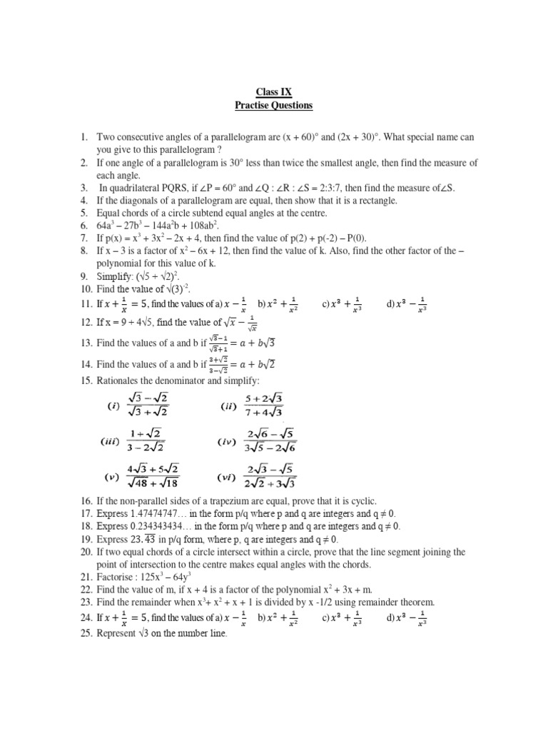 Practise Questions Pdf Factorization Geometry