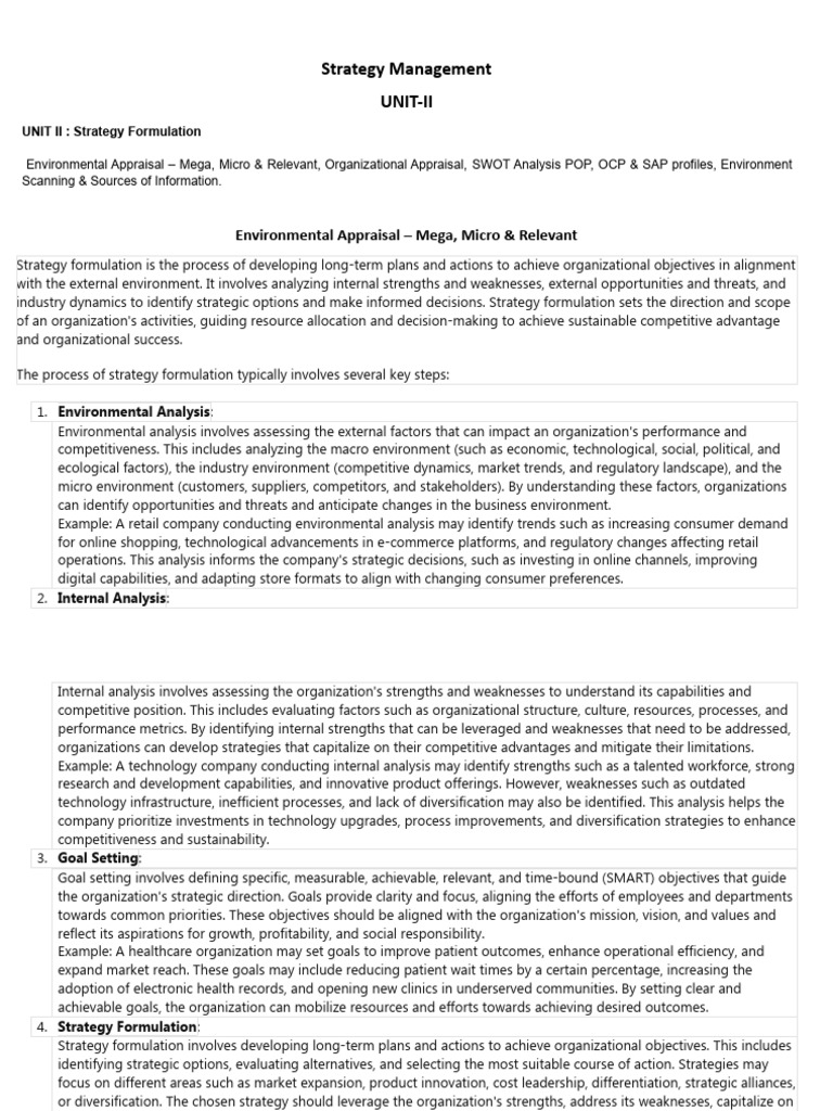 UNIT-II-V, Strategy Management | PDF | Strategic Management | Performance Indicator