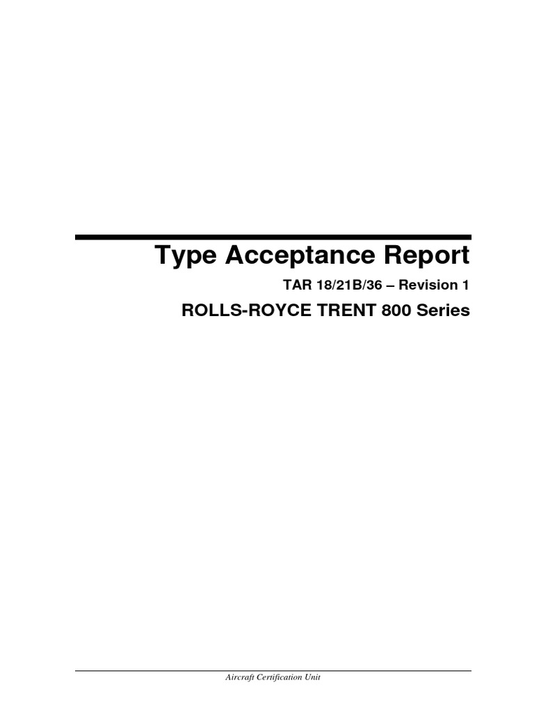 Rolls-Royce Trent 800 Type Acceptance Report | PDF | Internal ...