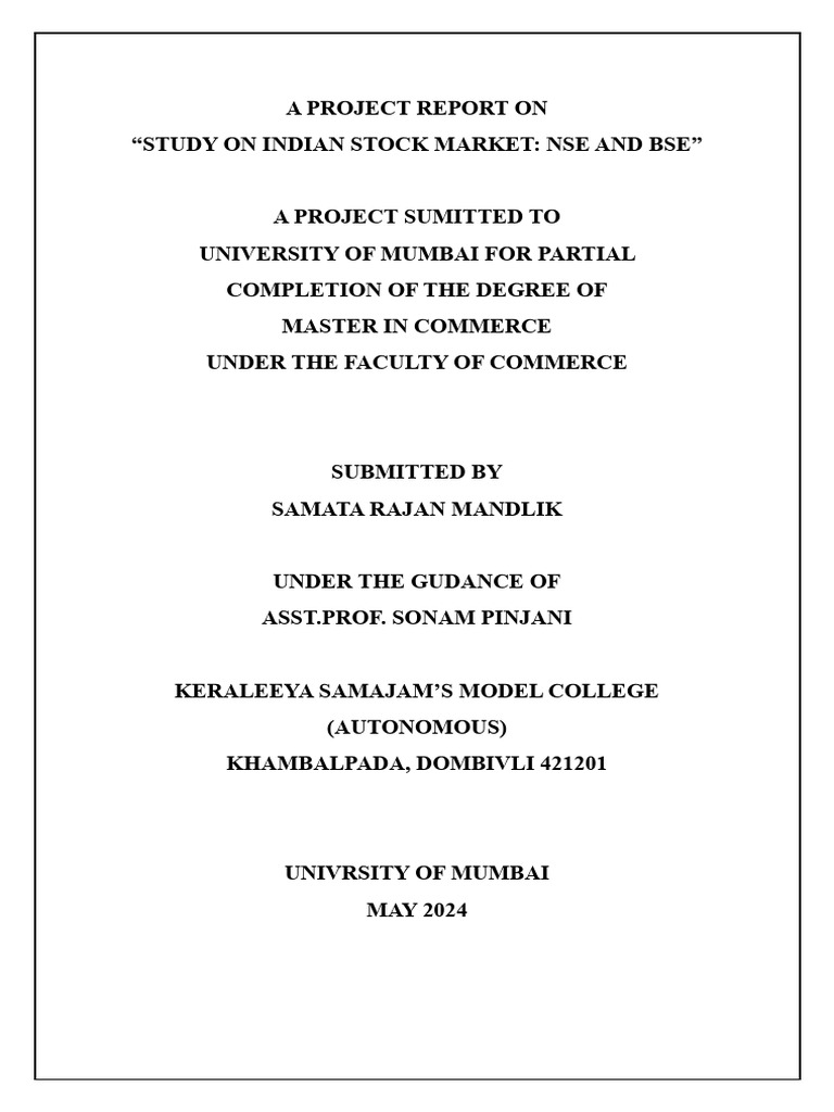 Study of Indian Stock Market: NSE & BSE | PDF | Stocks | Stock Exchange