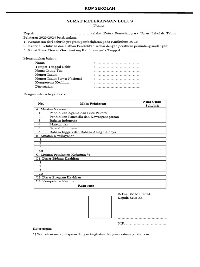 Format SKL SMK - 2024 | PDF | Karier & Perkembangan