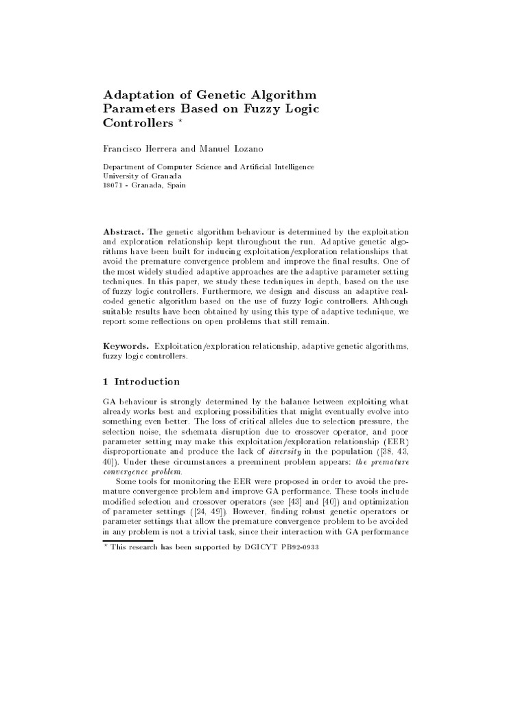 1996 Adaptation Of Genetic Algorithm Parameters Based On Fuzzy Logic Controllers Pdf Genetic