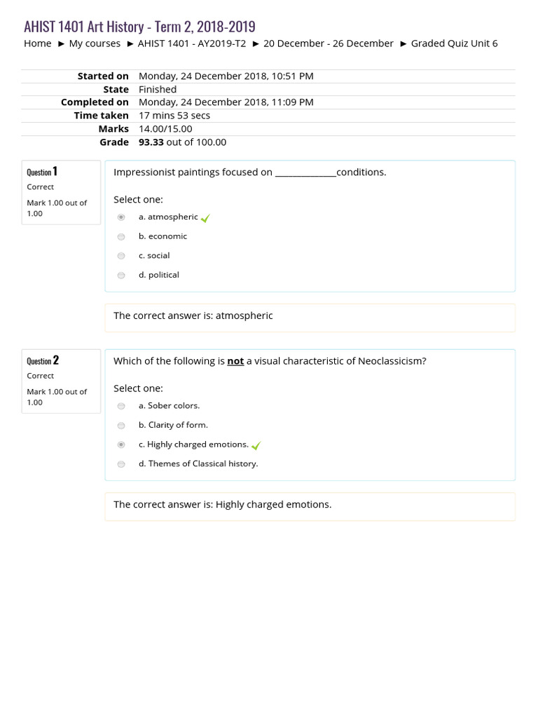 Graded Quiz Unit 6 | PDF | Realism (Arts) | Western Art