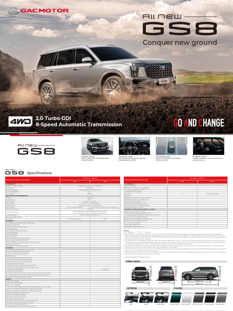 GS8 4WD Spec Sheet A4 Web 1 Aug 17 | PDF | Seat Belt | Motor Vehicle