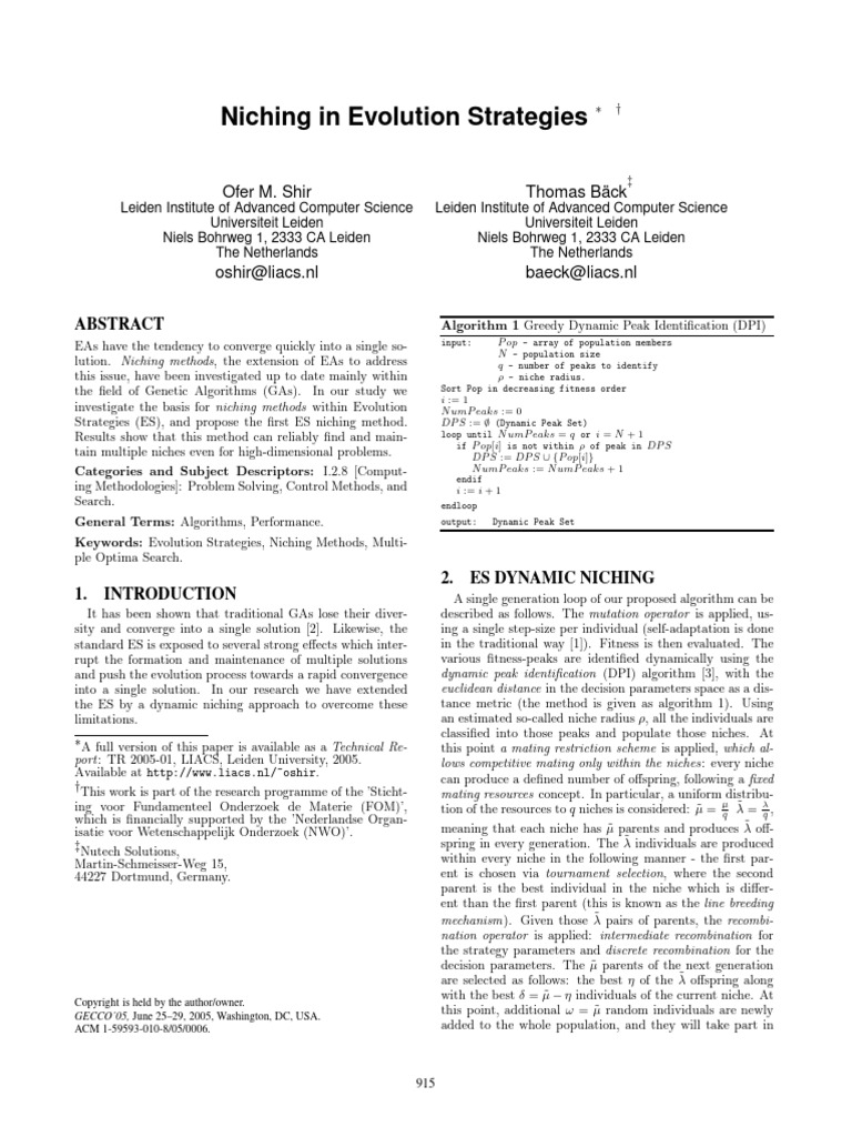 2005-Niching in Evolution Strategies | PDF | Mathematical Optimization ...
