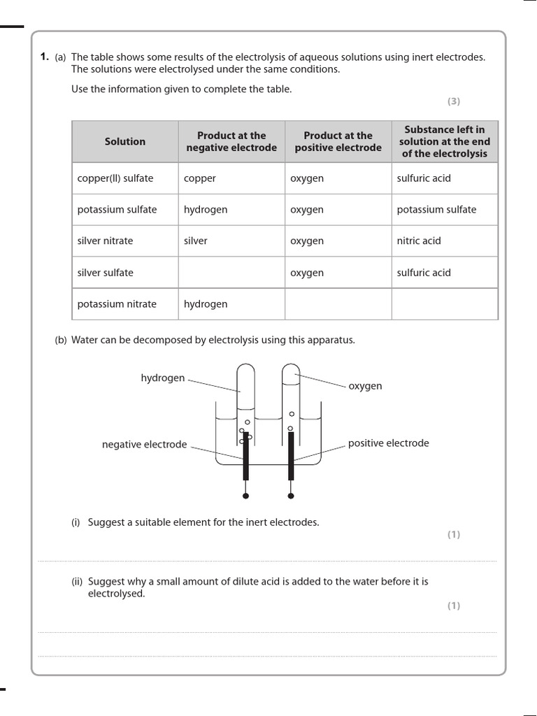 Electrolysis of Aqueous Solutions | PDF | Sodium | Materials